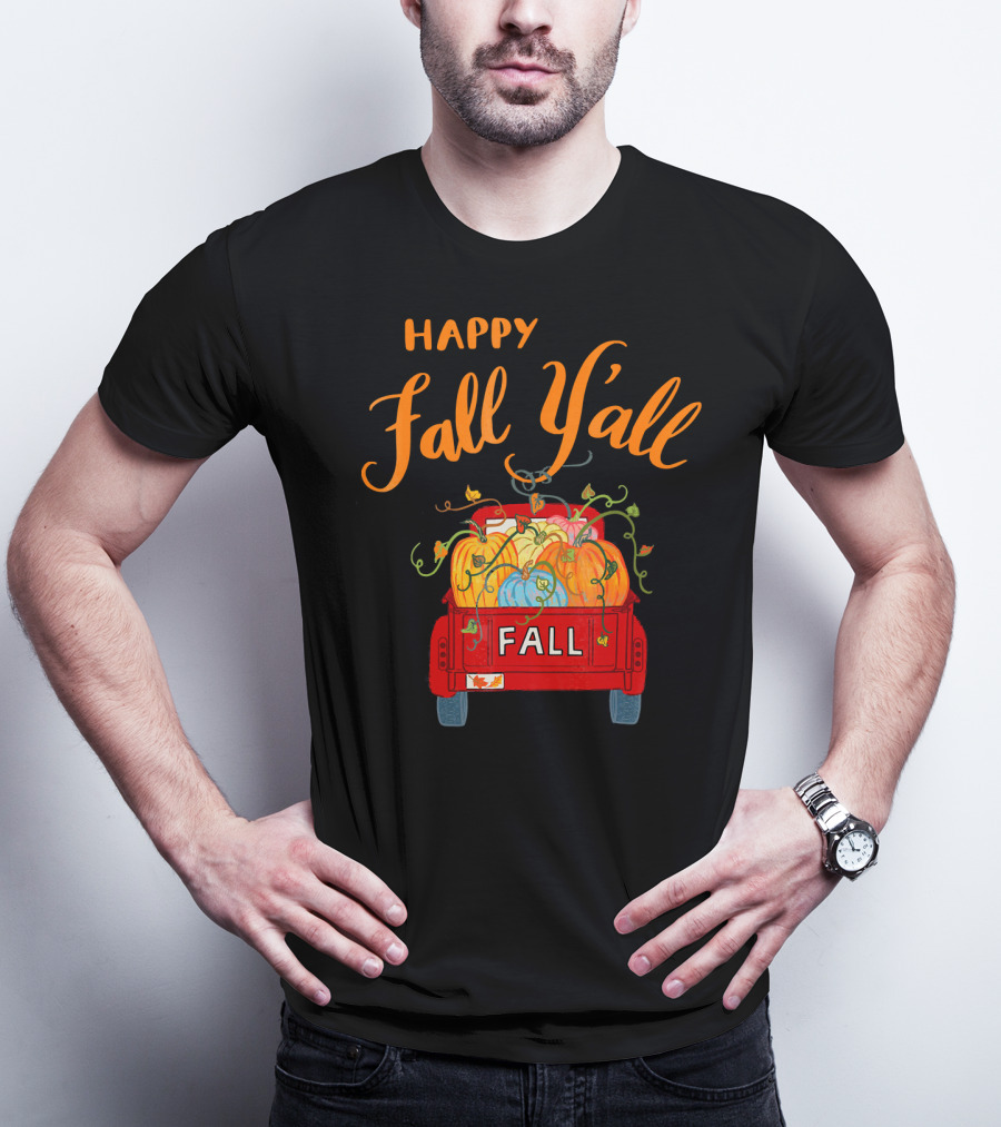 Happy Fall Y'all Fall Truck With Pumpkins T-Shirt