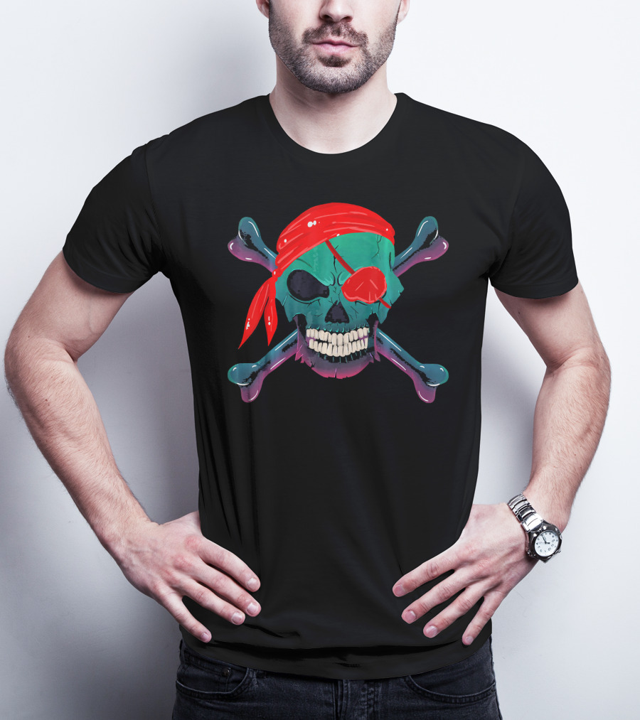 Halloween Pirate Skull And Crossbones Buccaneer Bandana Eyepatch T-Shirt