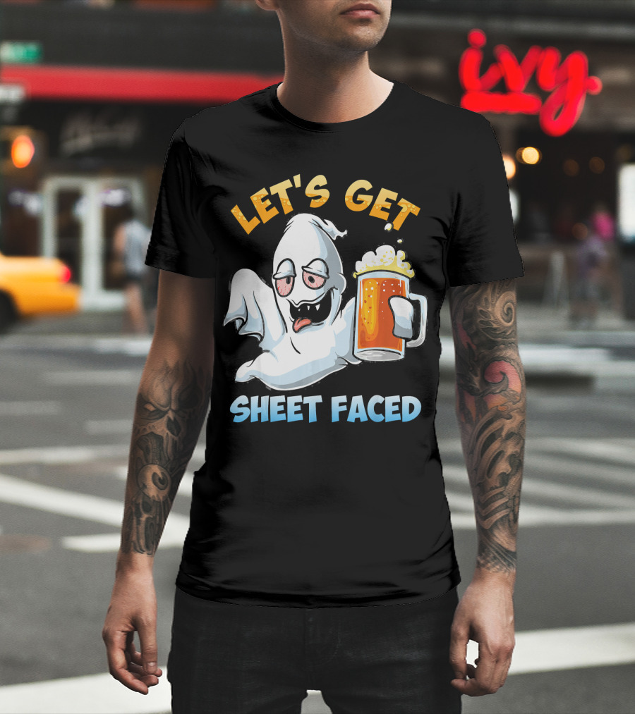 LET'S GET SHEET FACED Ghost With Beer T-Shirt