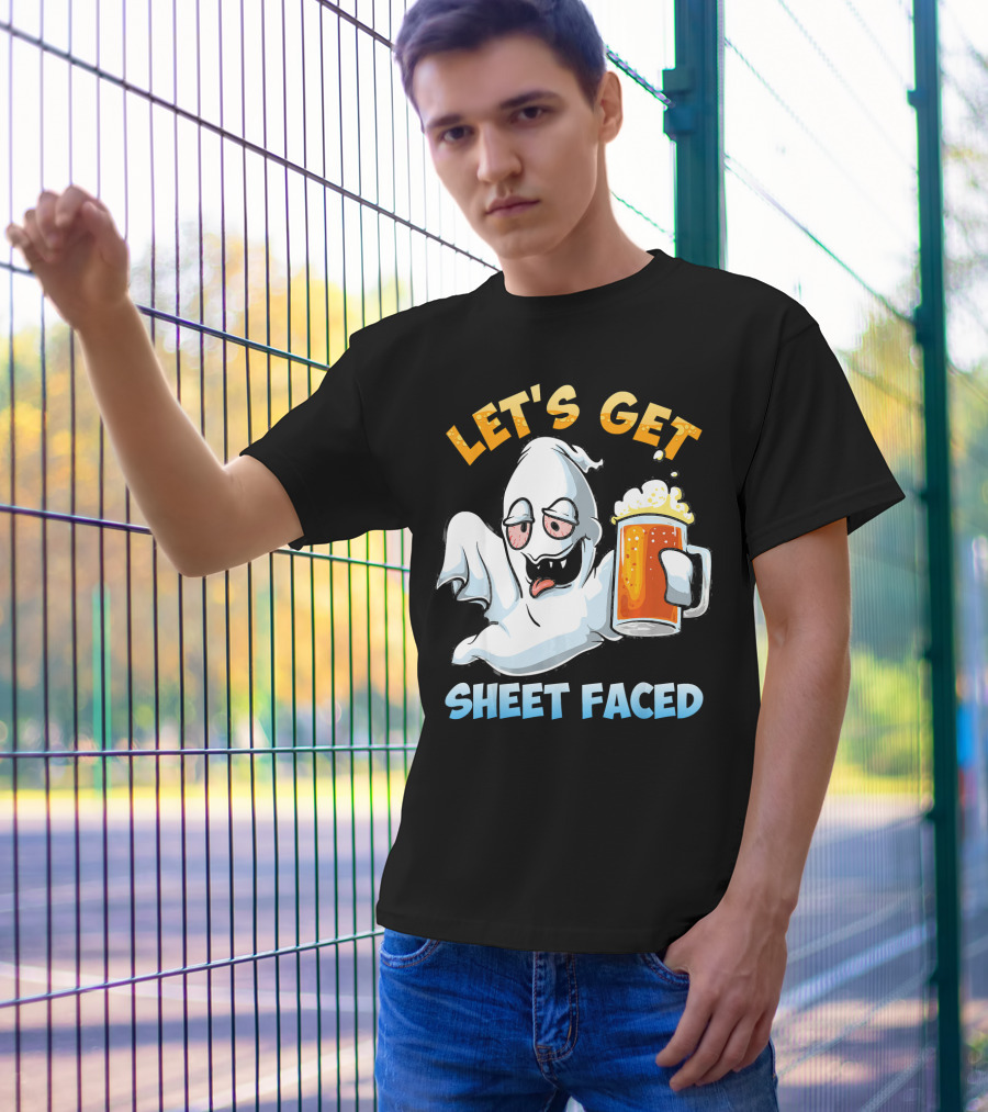 LET'S GET SHEET FACED Ghost With Beer T-Shirt