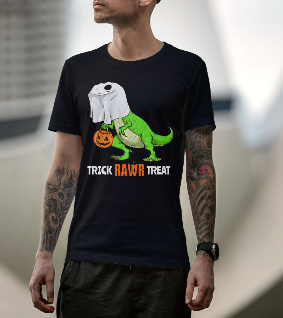 Trick RAWR Treat Halloween Rex Dinosaur Ghost Pumpkin T-Shirt