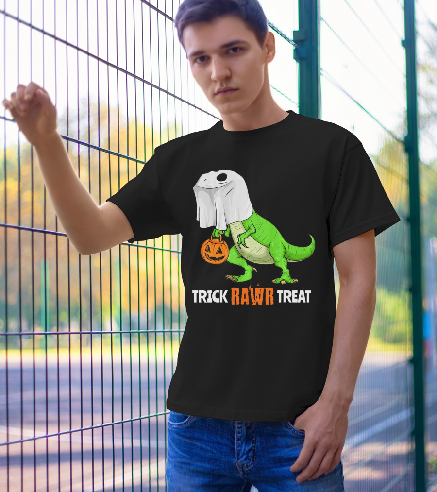 Trick RAWR Treat Halloween Rex Dinosaur Ghost Pumpkin T-Shirt