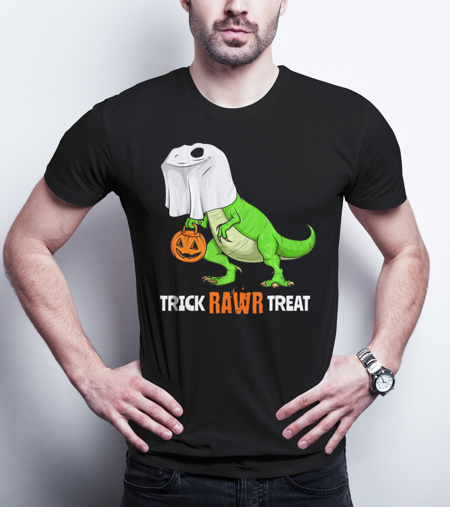 Trick RAWR Treat Halloween Rex Dinosaur Ghost Pumpkin T-Shirt