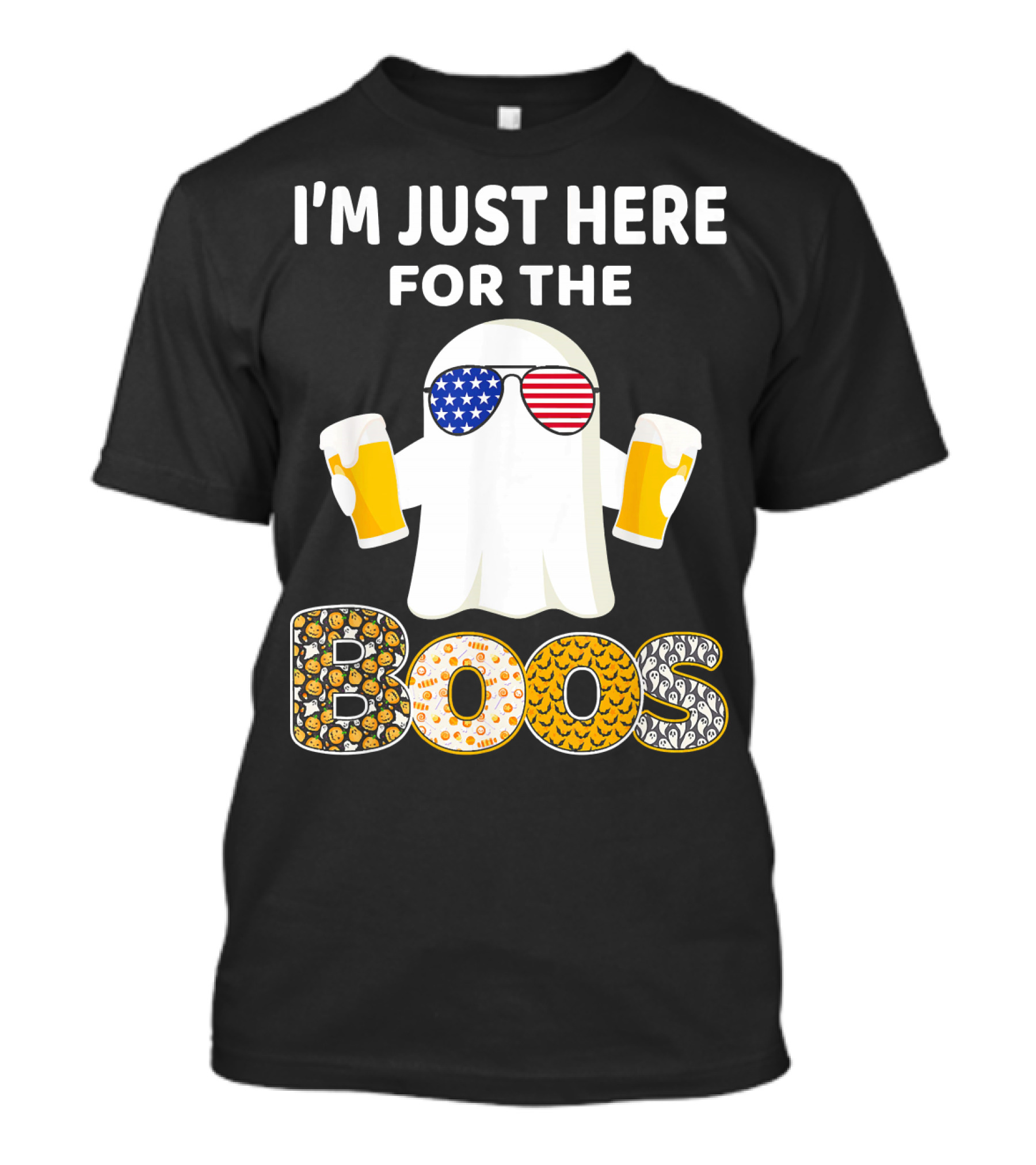 I'm Just Here For The Boos Ghost With American Flag Sunglasses And Beer T-Shirt