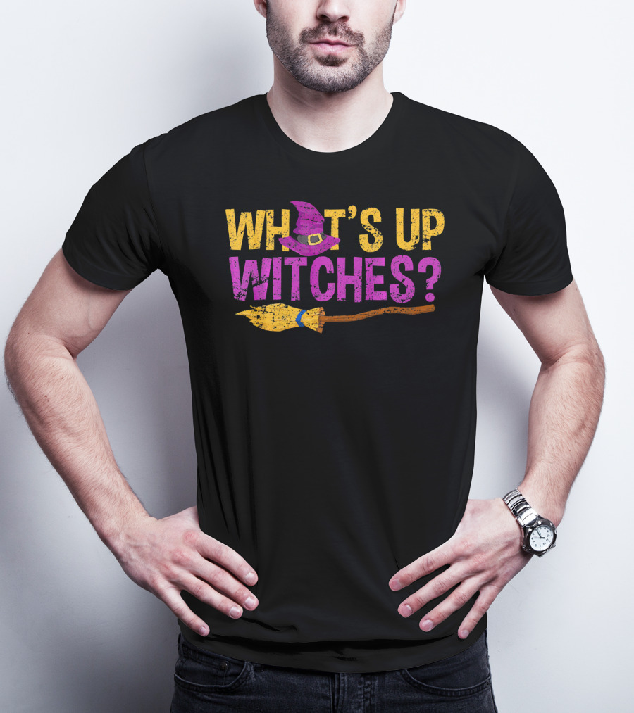 HALLOWEEN FUN WHAT'S UP WITCHES PURPLE HAT BROOMSTICK T-Shirt