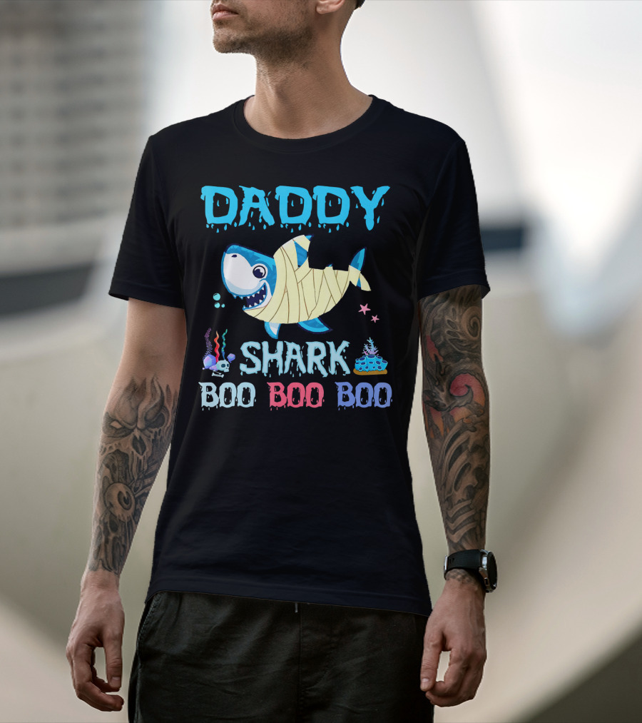 Daddy Shark Boo Boo Boo Halloween Costume Mummy Shark Underwater Party T-Shirt