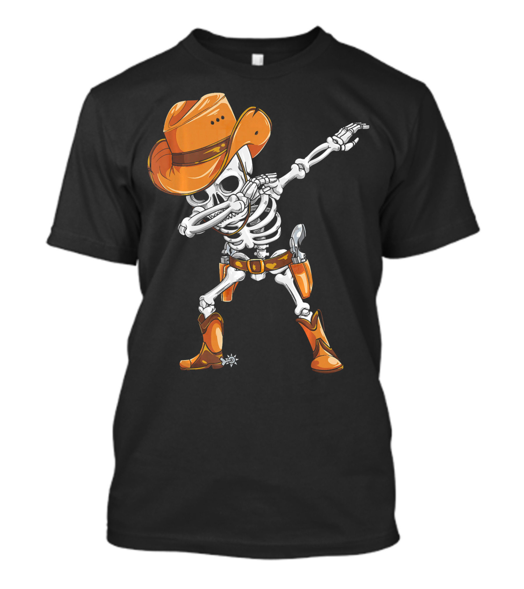 Dabbing Skeleton Cowboy In Orange Hat And Boots T-Shirt