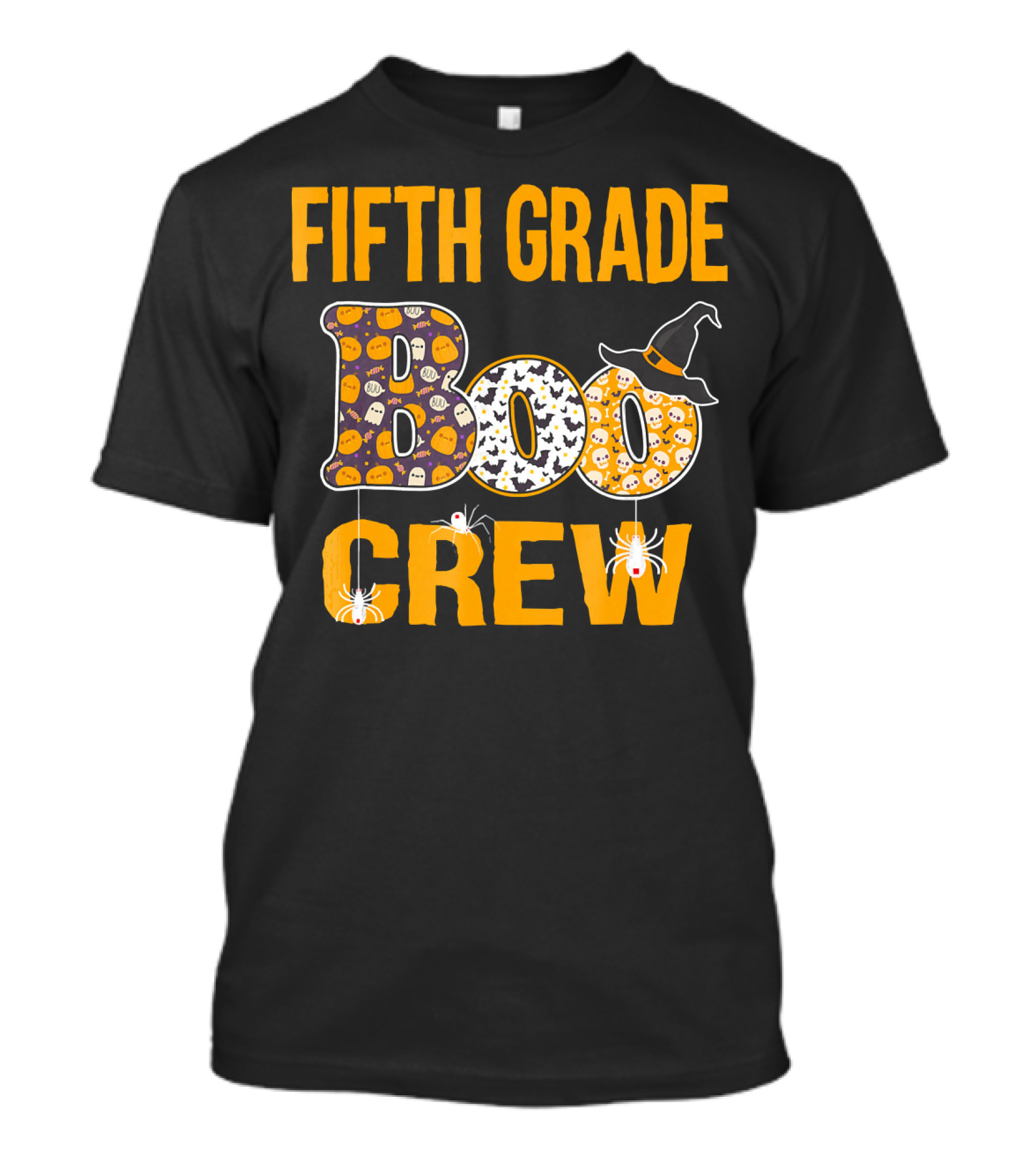 Fifth Grade Boo Crew Teacher Halloween Theme With Witch Hat And Spiders T-Shirt