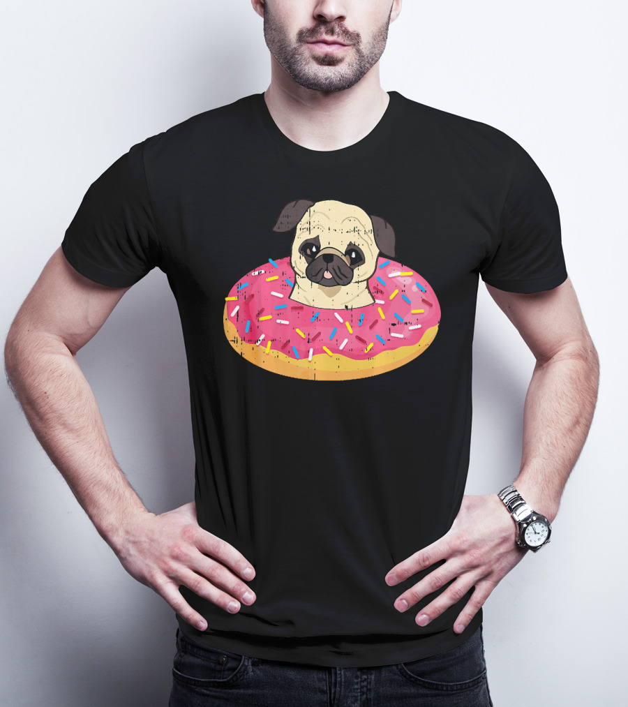 Pug Dog In Colorful Sprinkle Doughnut Floatie Pet Donut Cute T-Shirt