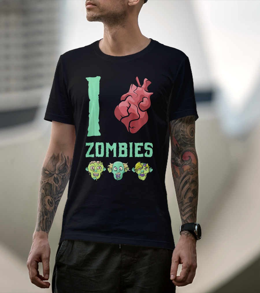 I Love Zombies Heart With Zombie Faces T-Shirt