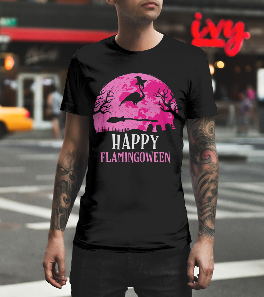 Happy Flamingoween Flamingo Witch T-Shirt