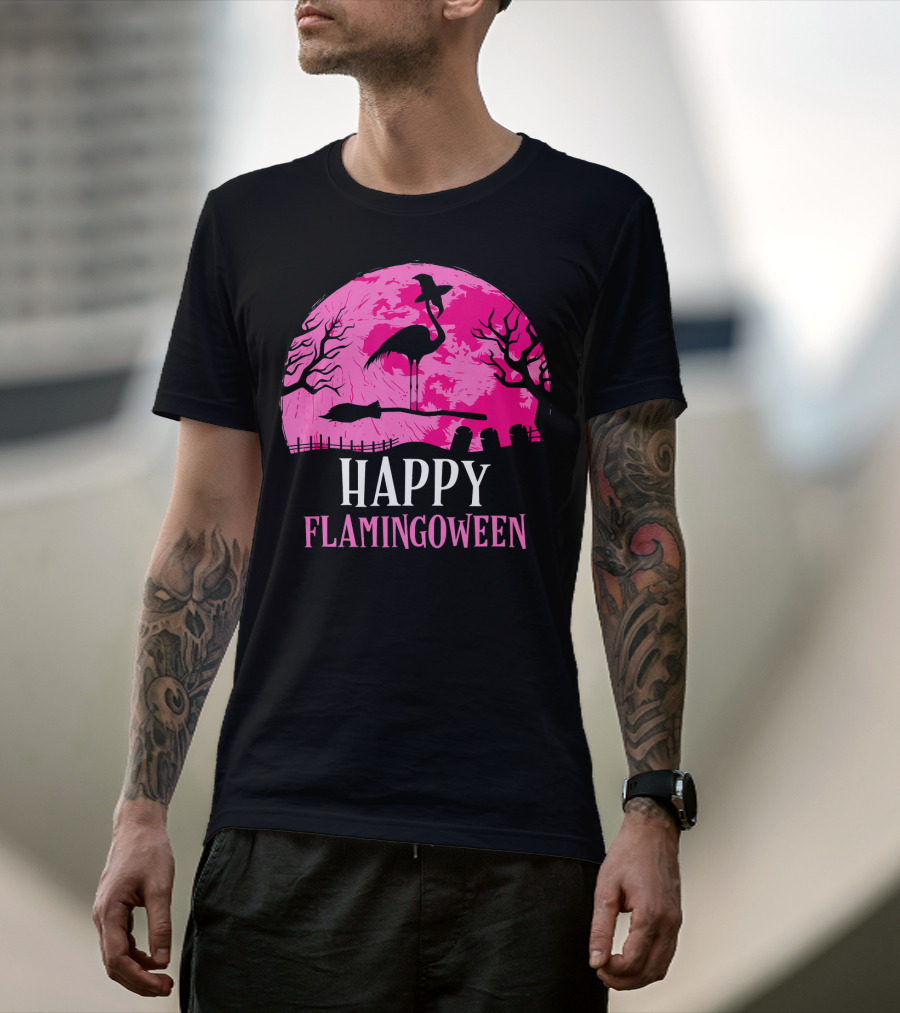 Happy Flamingoween Flamingo Witch T-Shirt
