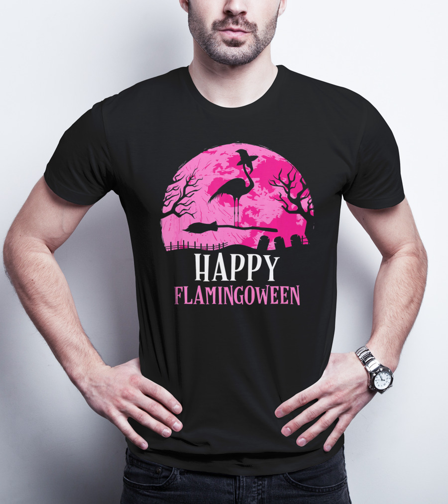 Happy Flamingoween Flamingo Witch T-Shirt
