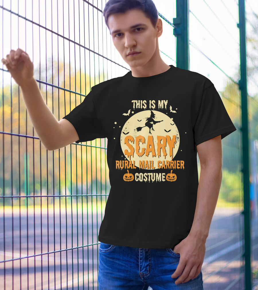 This Is My Scary Rural Mail Carrier Costume Witch Moon Bats Pumpkins T-Shirt