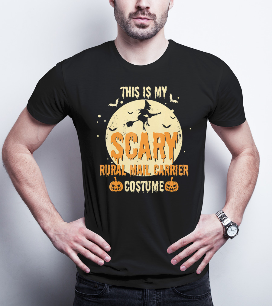 This Is My Scary Rural Mail Carrier Costume Witch Moon Bats Pumpkins T-Shirt