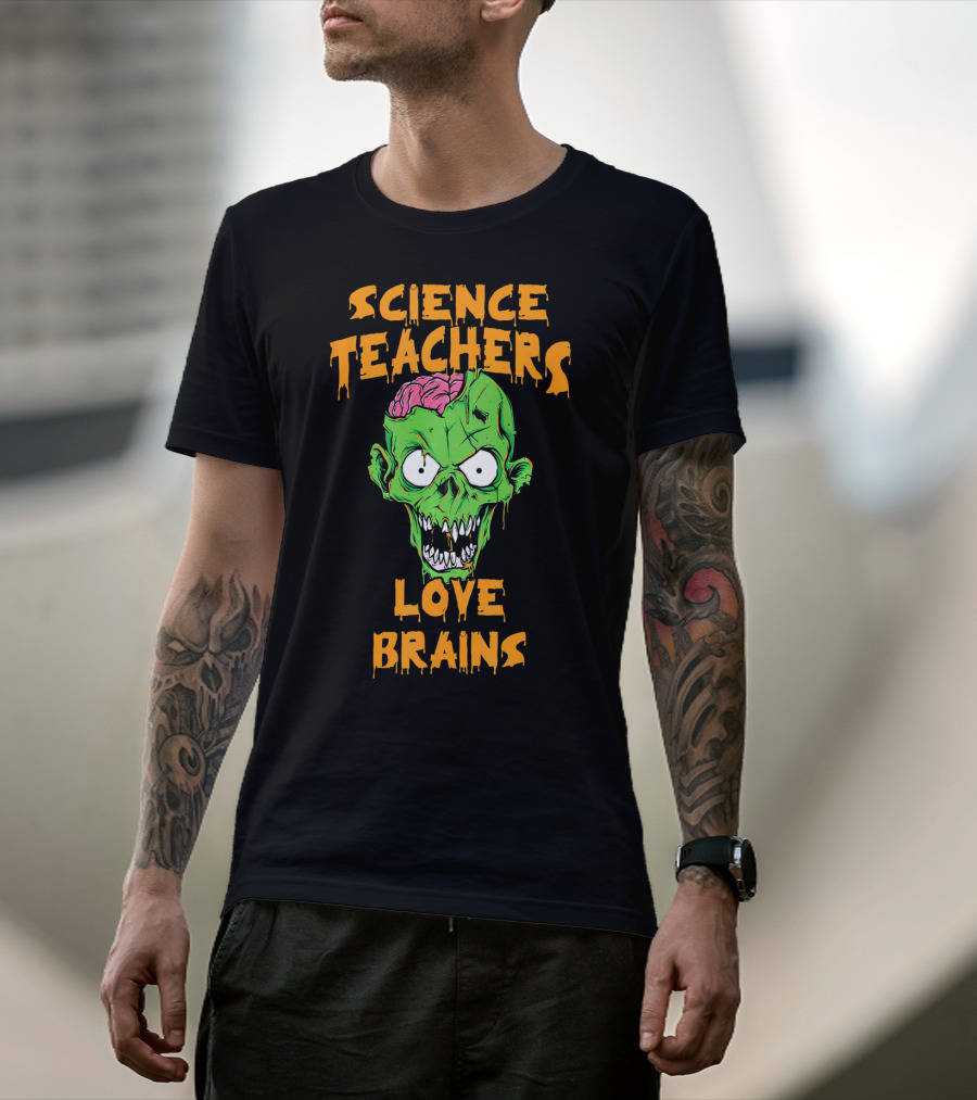Science Teachers Love Brains Zombie Head Halloween T-Shirt