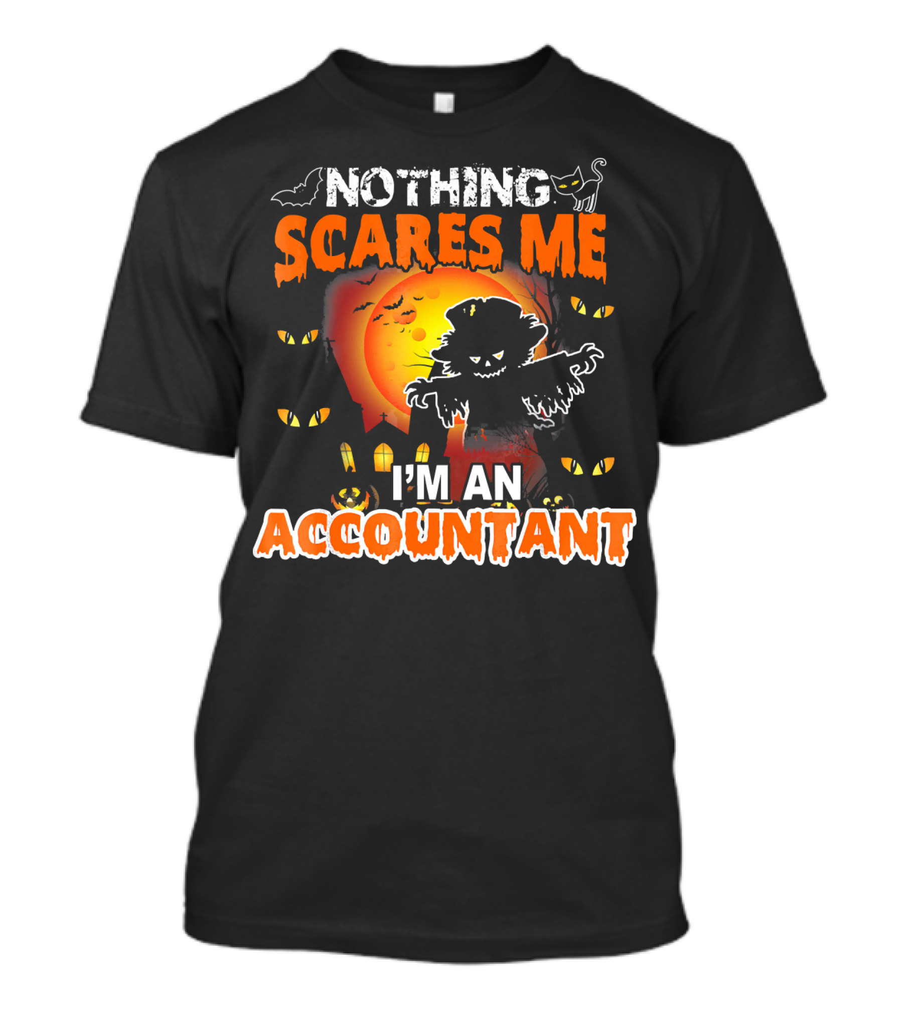 Nothing Scares Me I'm An Accountant Halloween Scarecrow And Cats T-Shirt