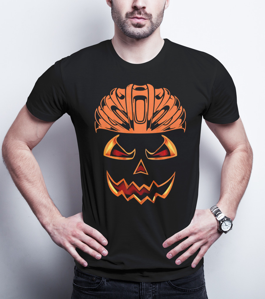 Bicycle Helmet Jack O Lantern Pumpkin Face T-Shirt