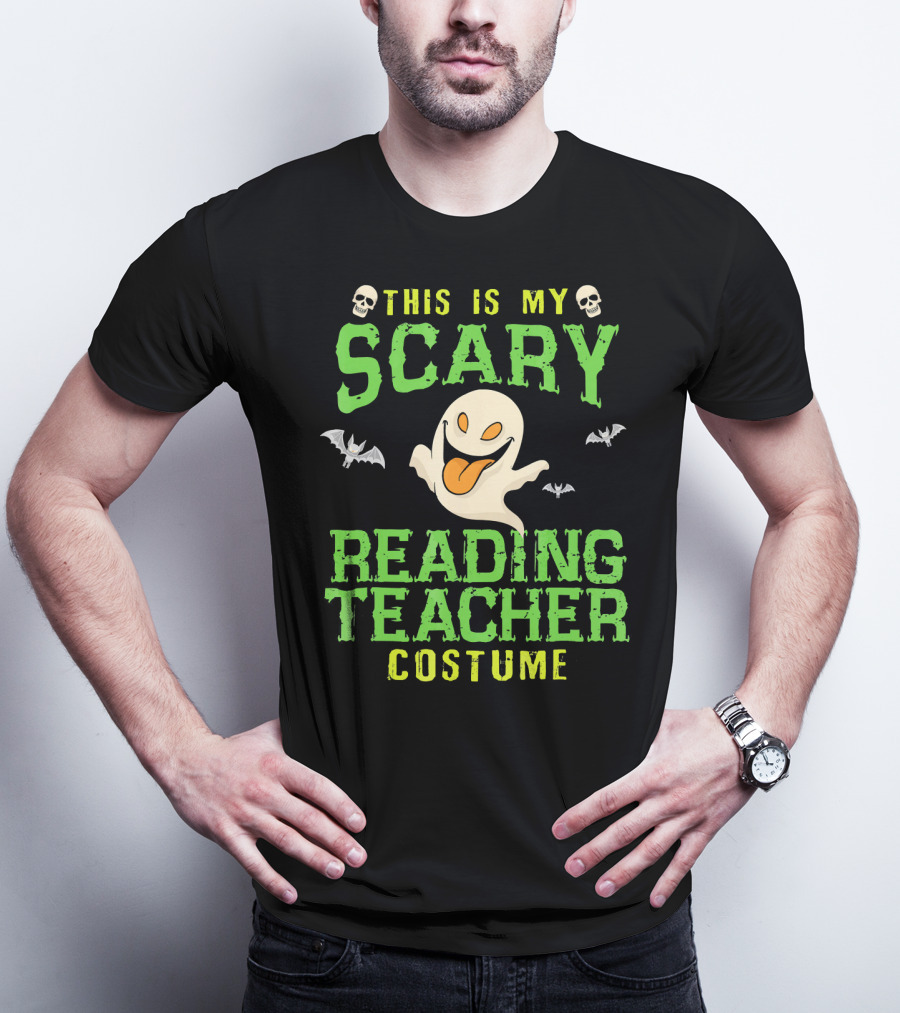 This Is My Scary Reading Teacher Costume Ghost Skulls Bats T-Shirt