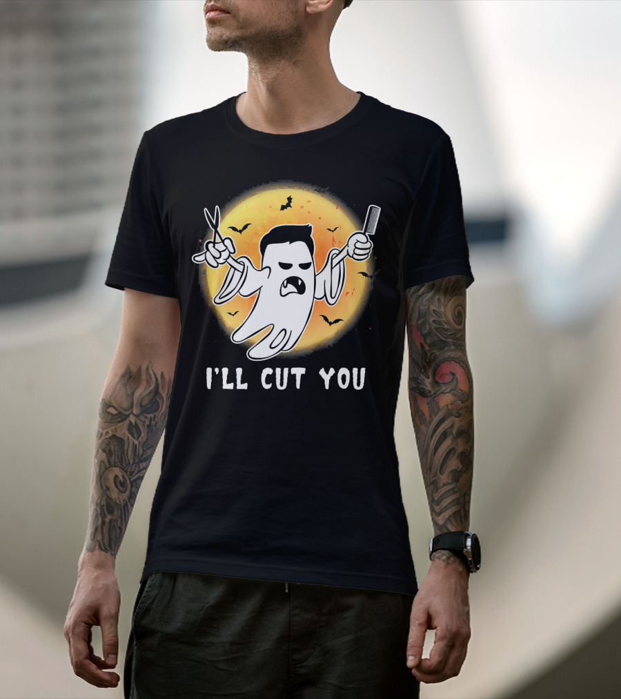 Funny Halloween Boo Ghost I'll Cut You Barber Ghost With Scissors And Comb T-Shirt