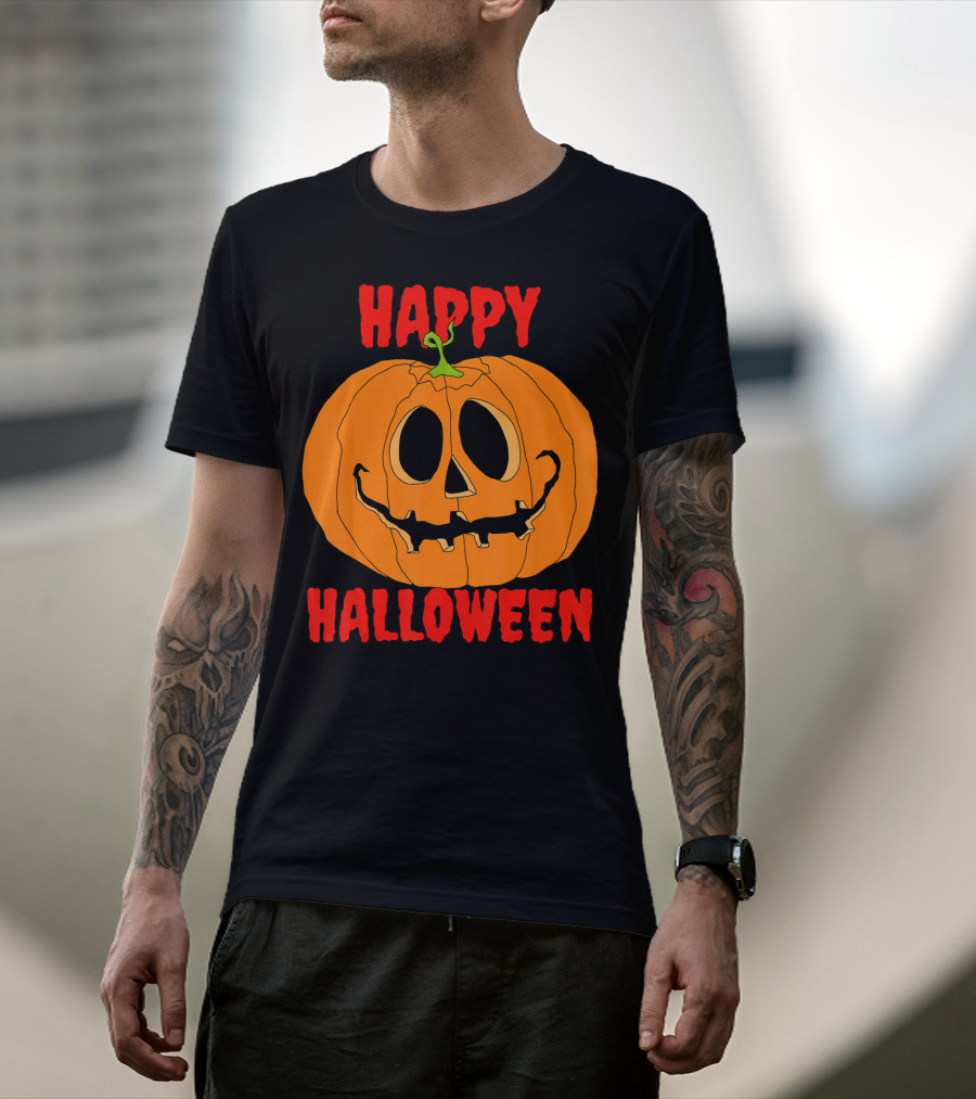 Happy Halloween Big Orange Jack O Lantern Pumpkin T-Shirt