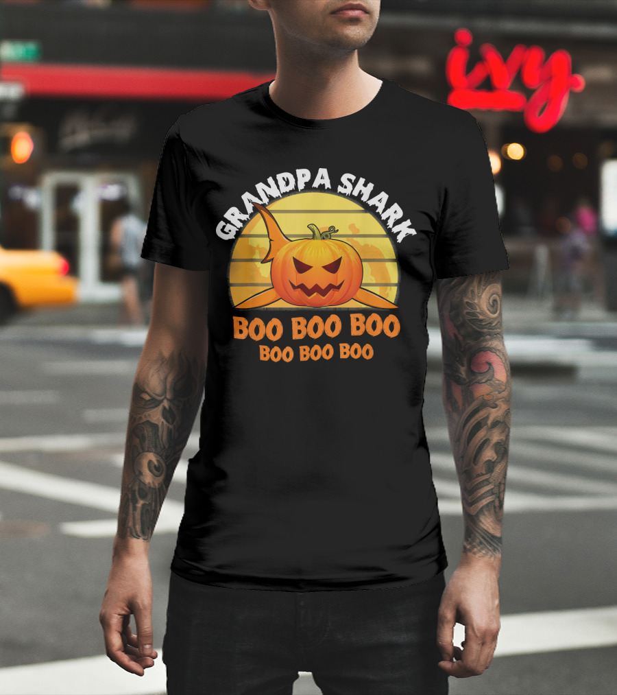 Grandpa Shark Boo Boo Boo Pumpkin Halloween T-Shirt