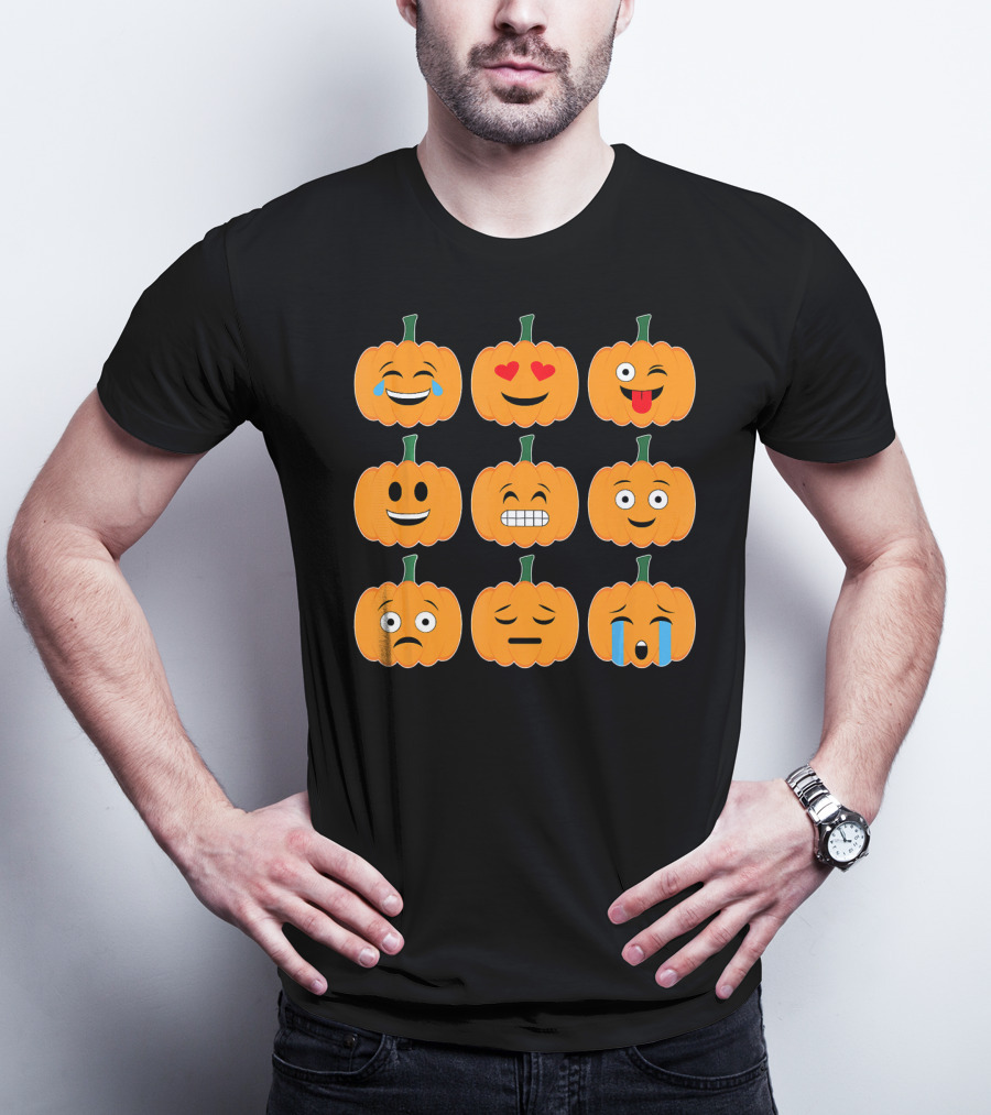 Pumpkin Emoji Collection Pumpkins Emotic Faces Halloween T-Shirt