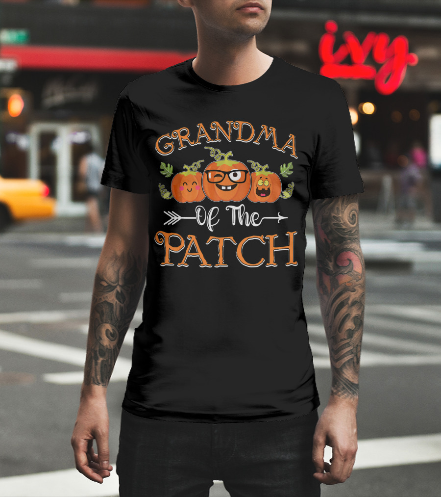 Grandma Of The Patch Cute Pumpkin Faces With Glasses And Arrow T-Shirt