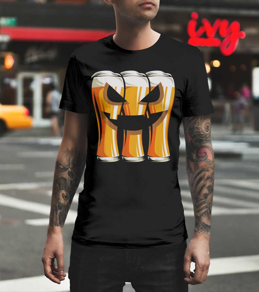 Halloween Pumpkin Beer Glasses Funny Drinking Scary T-Shirt