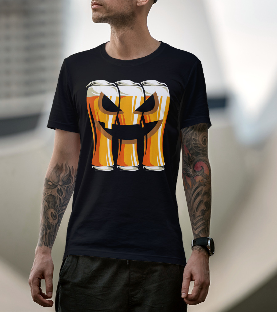 Halloween Pumpkin Beer Glasses Funny Drinking Scary T-Shirt
