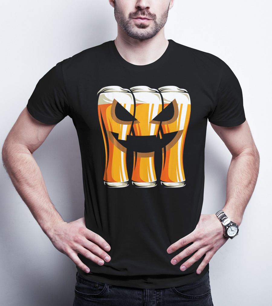 Halloween Pumpkin Beer Glasses Funny Drinking Scary T-Shirt