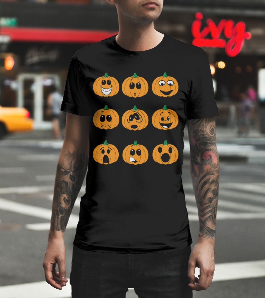 Funny Pumpkin Faces Emotions Chart Halloween T-Shirt
