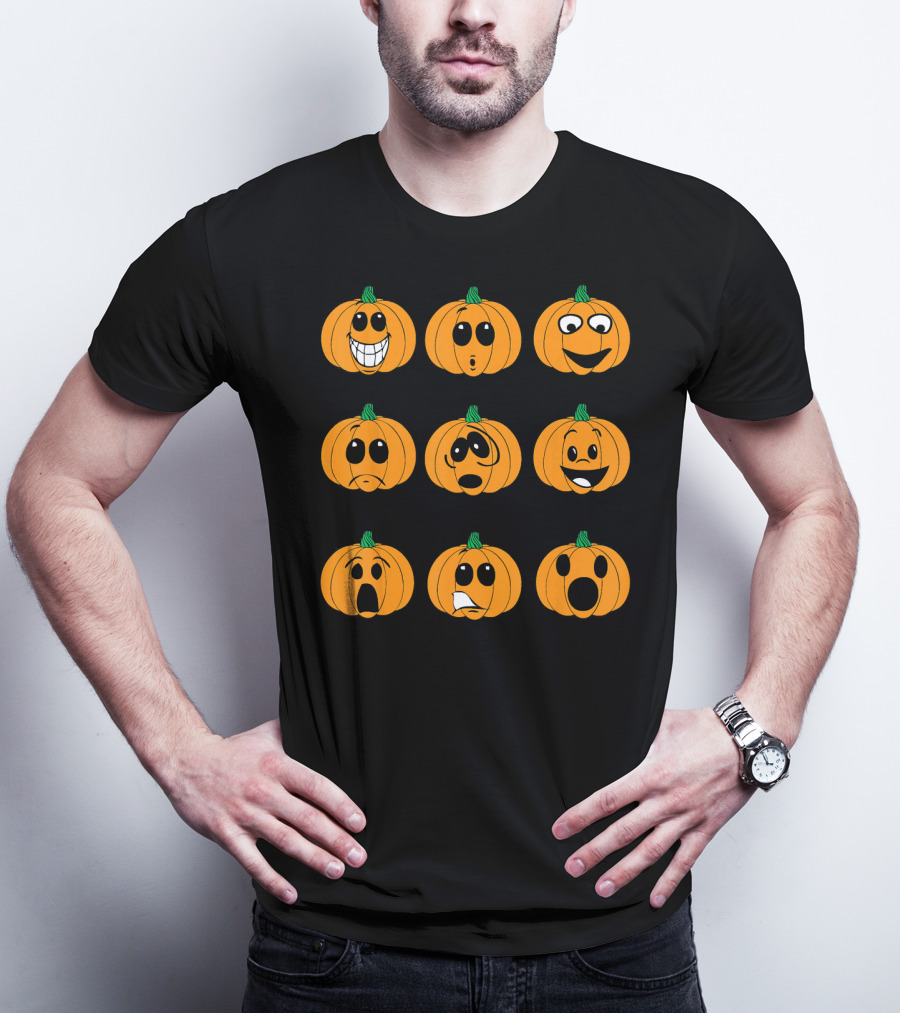 Funny Pumpkin Faces Emotions Chart Halloween T-Shirt