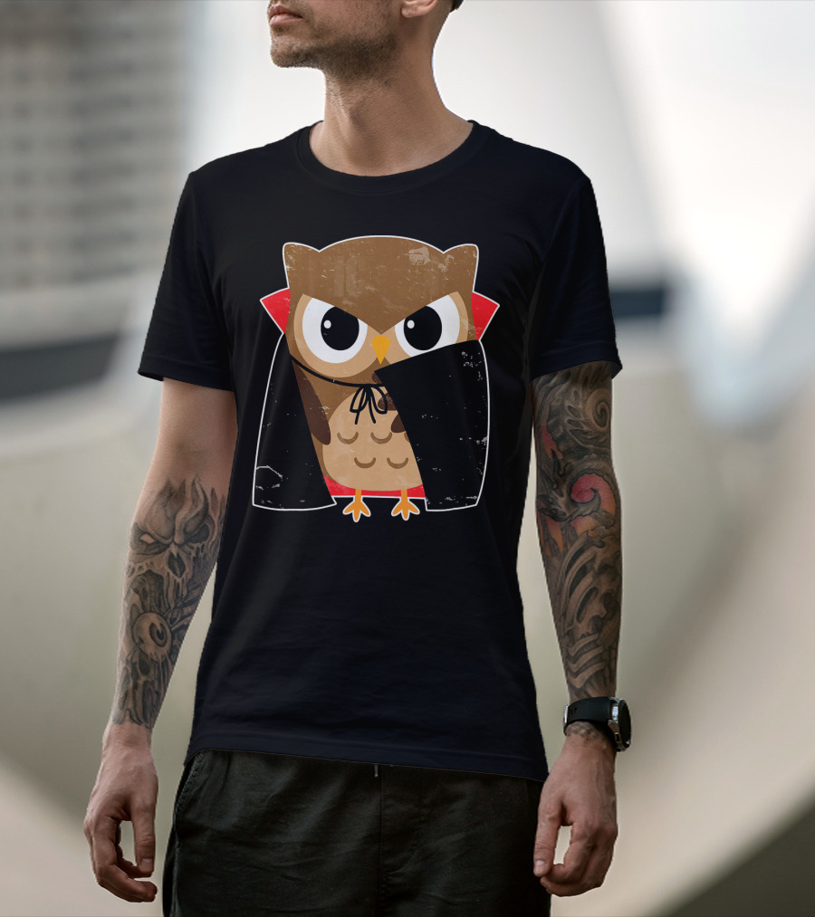 Halloween Owl Dressed As Dracula In Cape T-Shirt