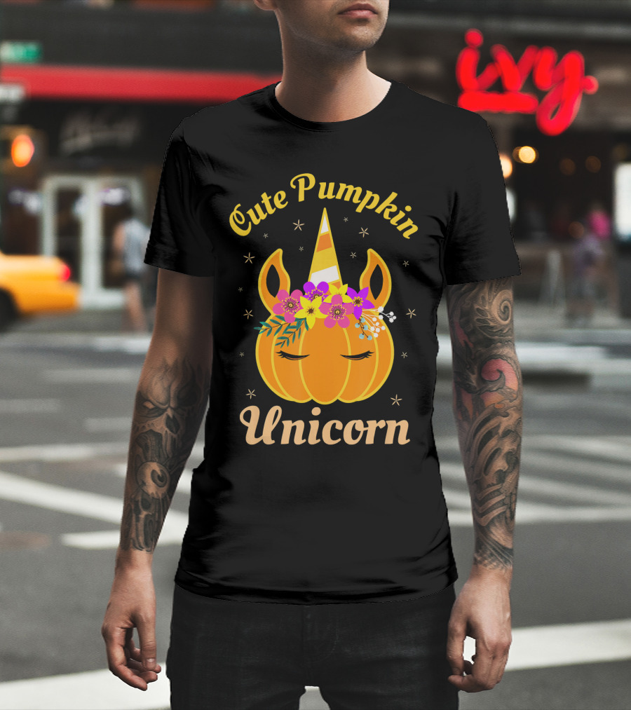 Cute Pumpkin Unicorn Kids Costume Trick Halloween Magic T-Shirt