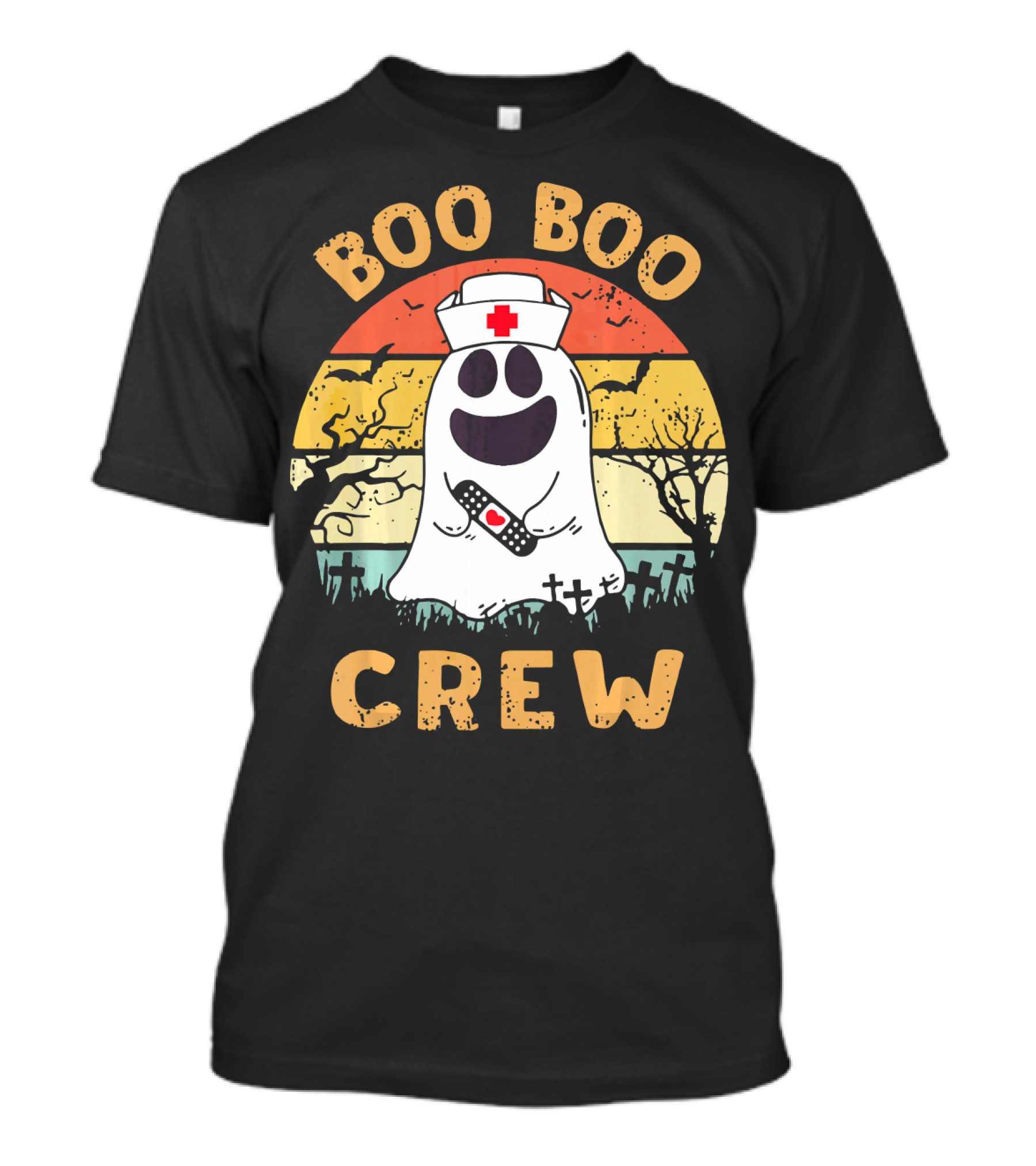 Vintage Halloween Boo Boo Crew Ghost Nurse With Bandage T-Shirt