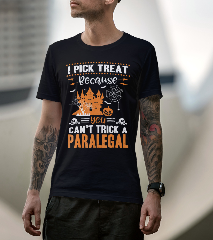 I Pick Treat Because You Can't Trick A Paralegal Halloween Castle Pumpkin Skulls T-Shirt