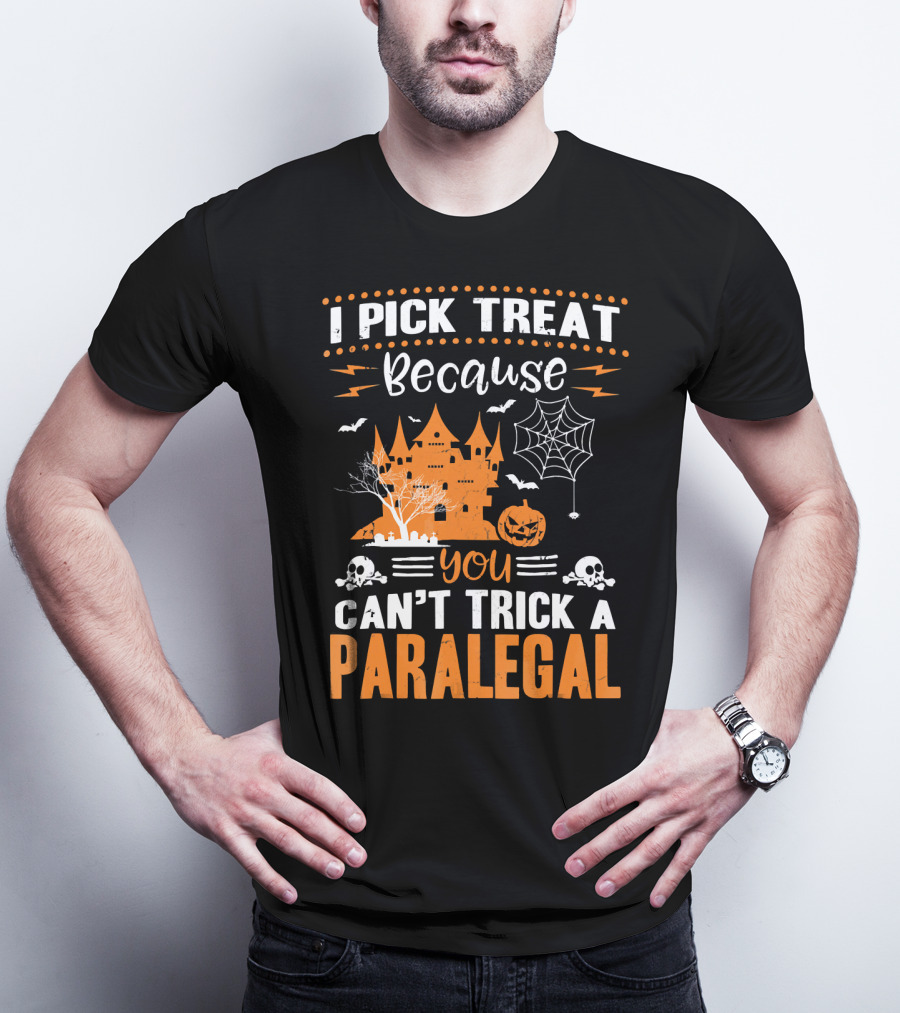 I Pick Treat Because You Can't Trick A Paralegal Halloween Castle Pumpkin Skulls T-Shirt