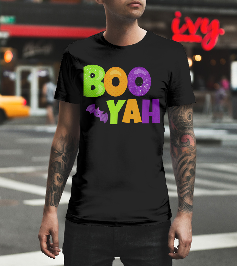 Boo Yah Halloween Bat Spooky Colors T-Shirt