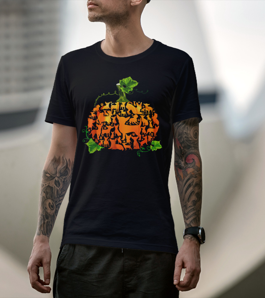 Pumpkin Chihuahua Dog Silhouette Collage T-Shirt