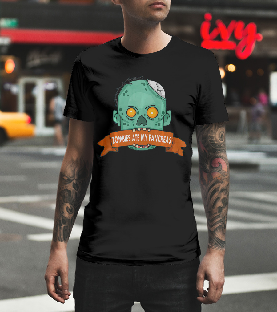 Zombies Ate My Pancreas Type 1 Diabetes Awareness Zombie Head T-Shirt