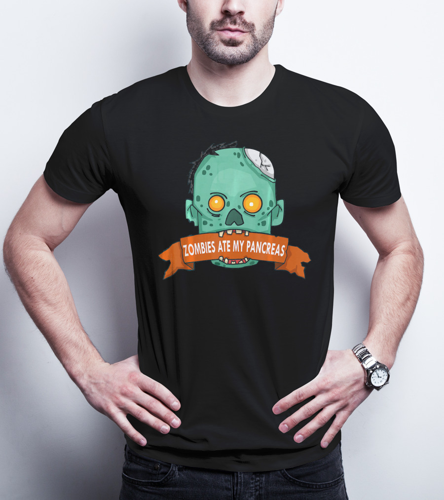 Zombies Ate My Pancreas Type 1 Diabetes Awareness Zombie Head T-Shirt