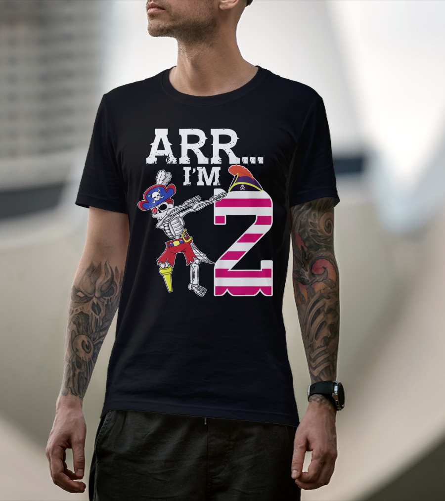 ARR Im 2 Pirate Skeleton Dab 2nd Birthday Party Kids T-Shirt