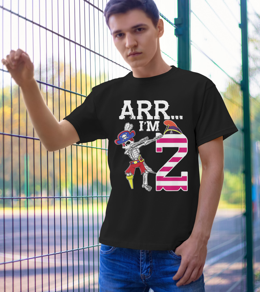 ARR Im 2 Pirate Skeleton Dab 2nd Birthday Party Kids T-Shirt