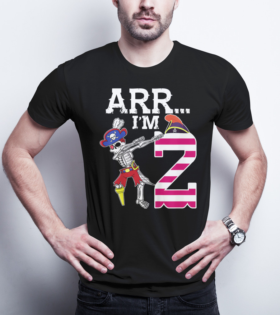 ARR Im 2 Pirate Skeleton Dab 2nd Birthday Party Kids T-Shirt