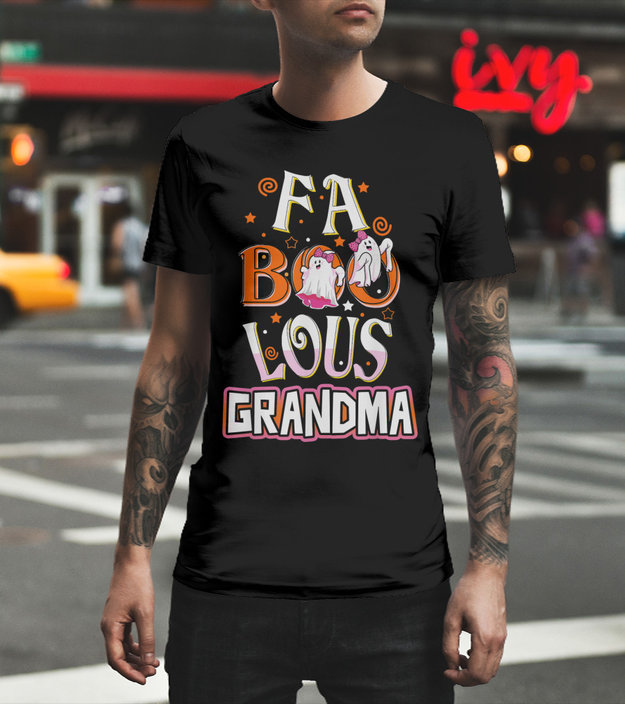 FA BOO Lous Grandma Ghosts With Bows Spirals And Stars T-Shirt