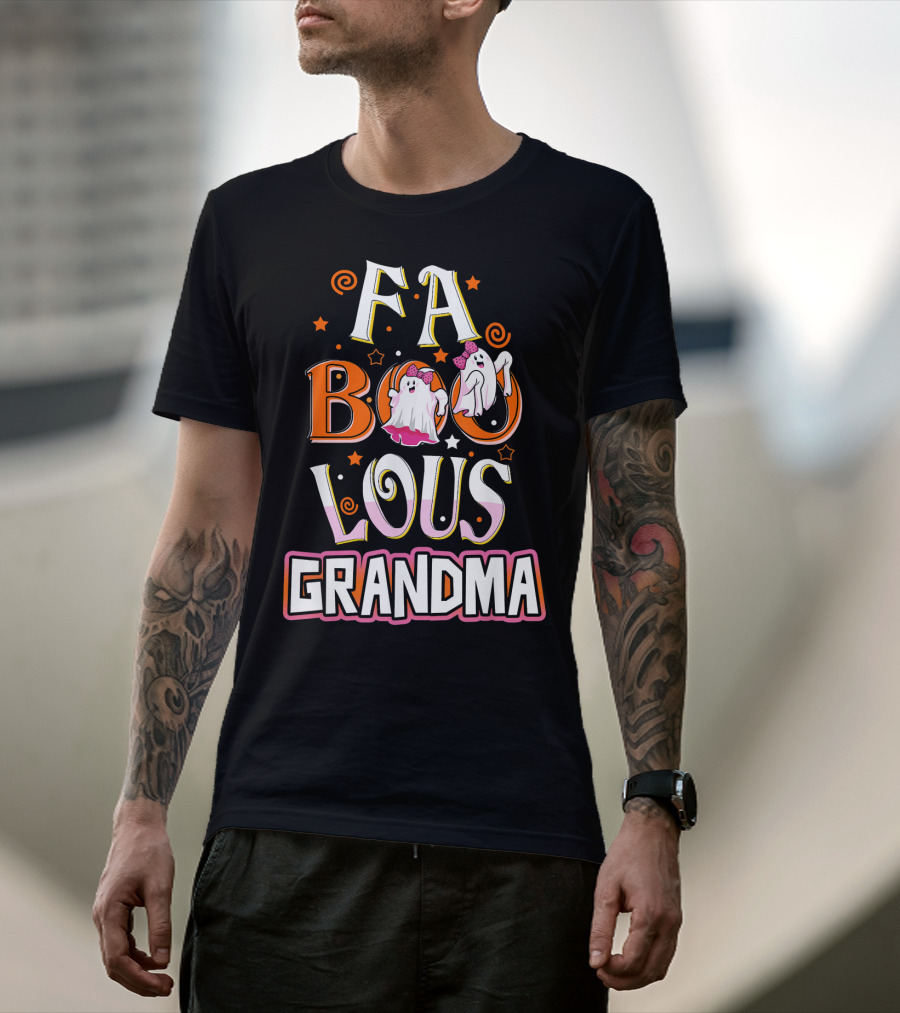 FA BOO Lous Grandma Ghosts With Bows Spirals And Stars T-Shirt