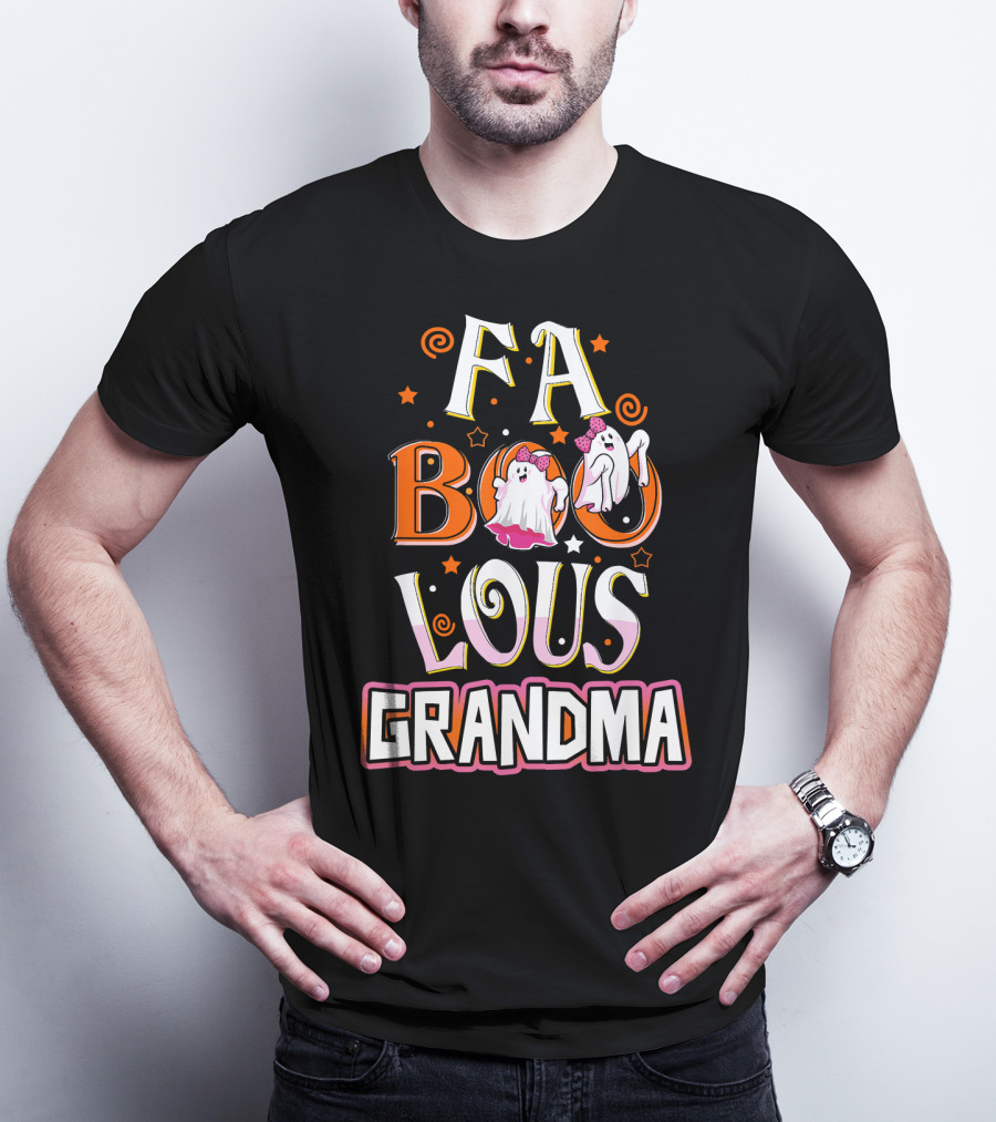 FA BOO Lous Grandma Ghosts With Bows Spirals And Stars T-Shirt