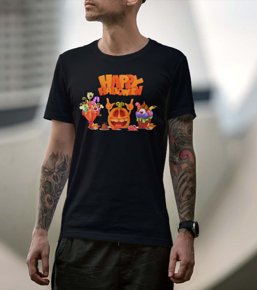 Happy Halloween Candy Pumpkin Characters T-Shirt