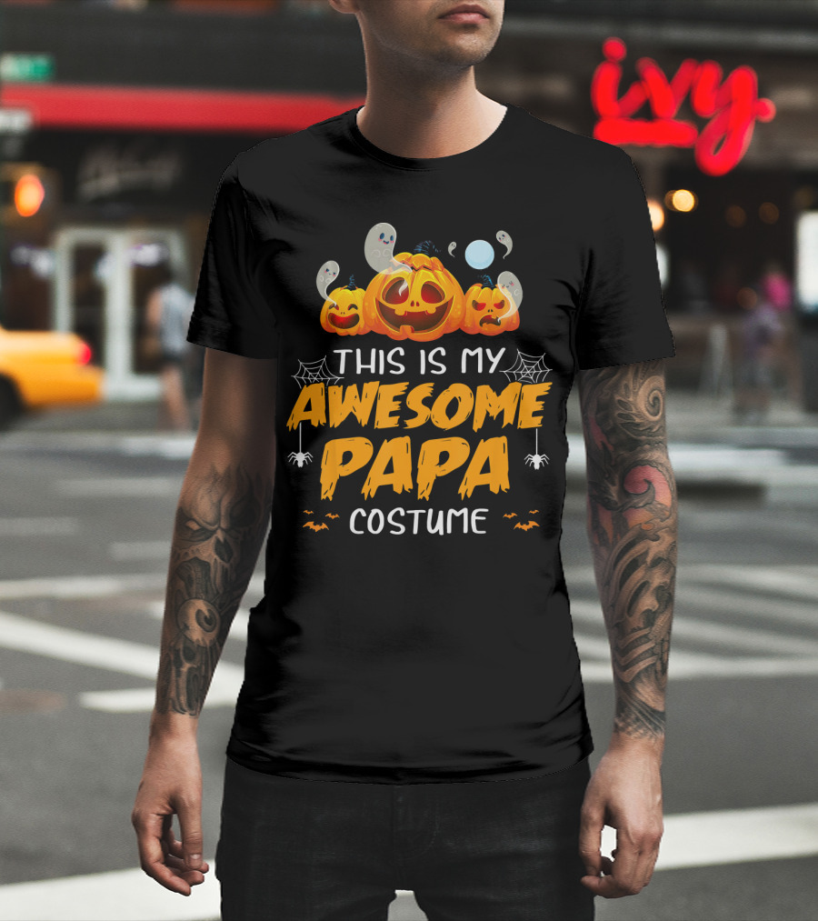 This Is My Awesome Papa Costume Funny Halloween Pumpkins Spiders Ghosts Bats T-Shirt